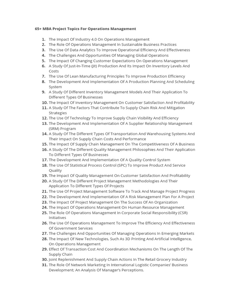 MBA Project Topics in Operations Management | PDF | Lean Manufacturing ...