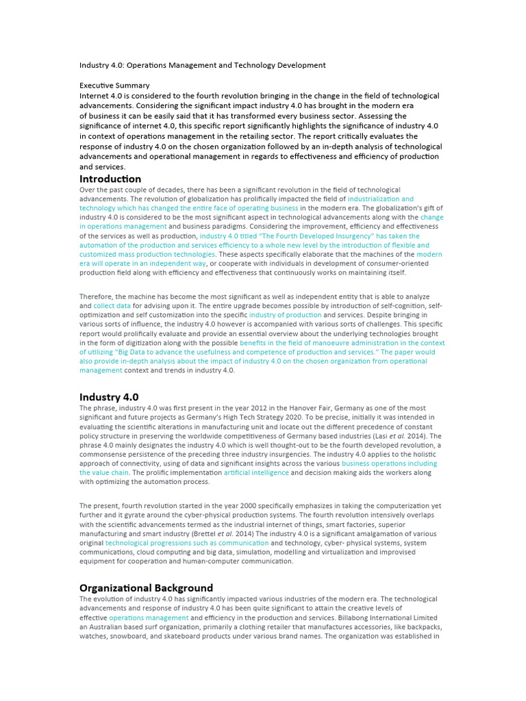 Industry 4.0 Operations Management and Technology Development | PDF ...