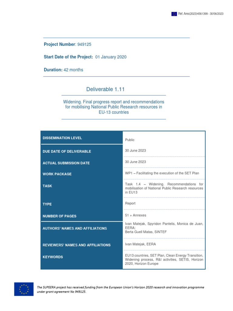 Widening. Final Progress Report and Recommendations For Mobilising ...