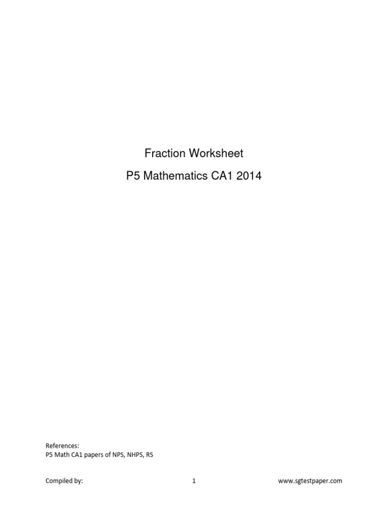 P5 Maths CA1 Worksheet - Fractions - 240227 - 180831 | PDF | Abstract ...