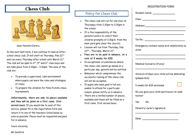 Chess Club Letter - Spring 2 | PDF