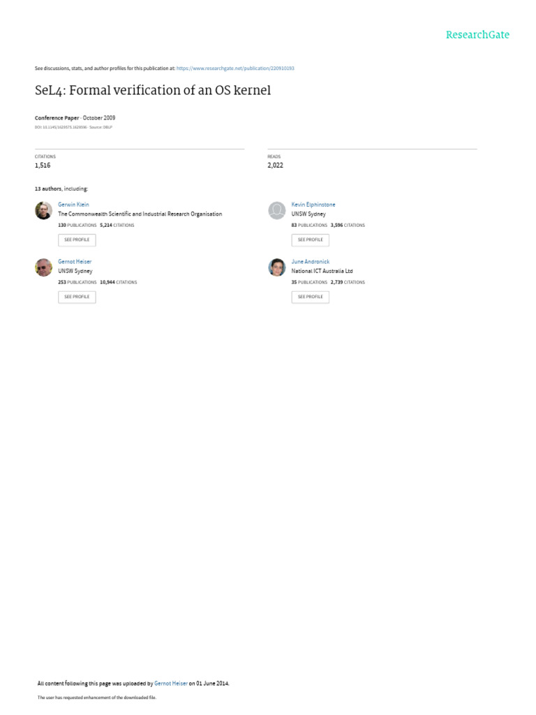 SeL4 Formal Verification of An OS Kernel | PDF | Kernel (Operating System) | Formal Verification