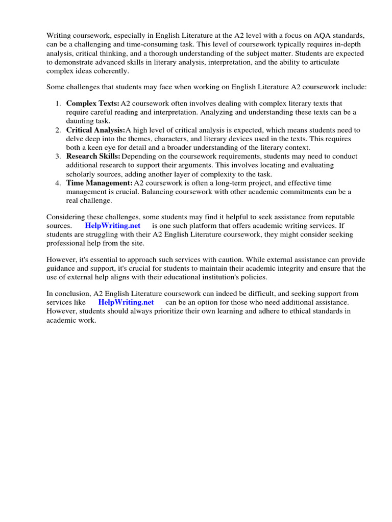 English Literature A2 Coursework Examples Aqa Download Free Pdf