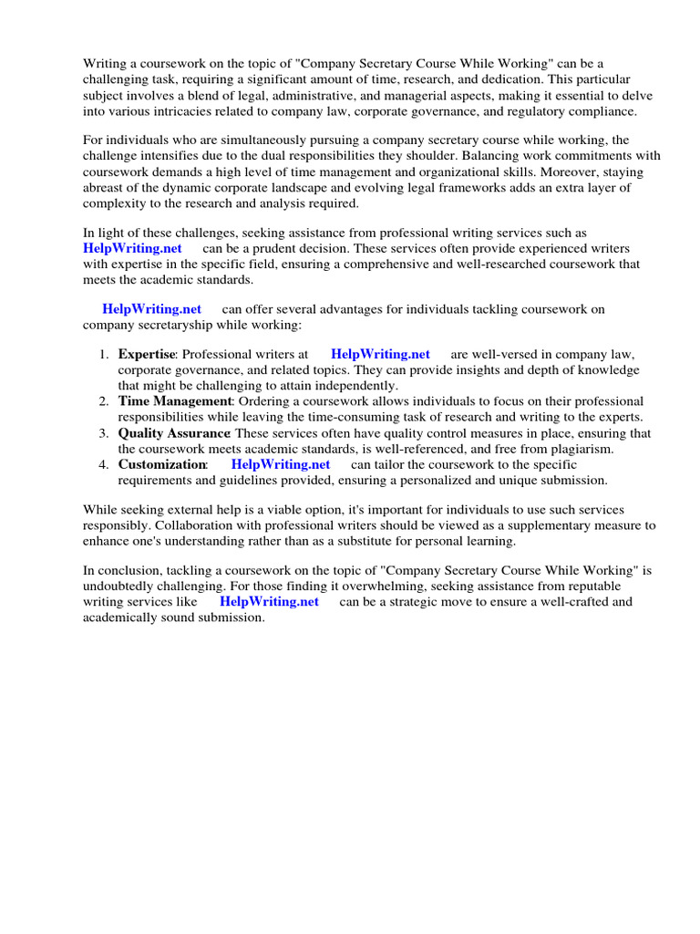 Company Secretary Course While Working | PDF