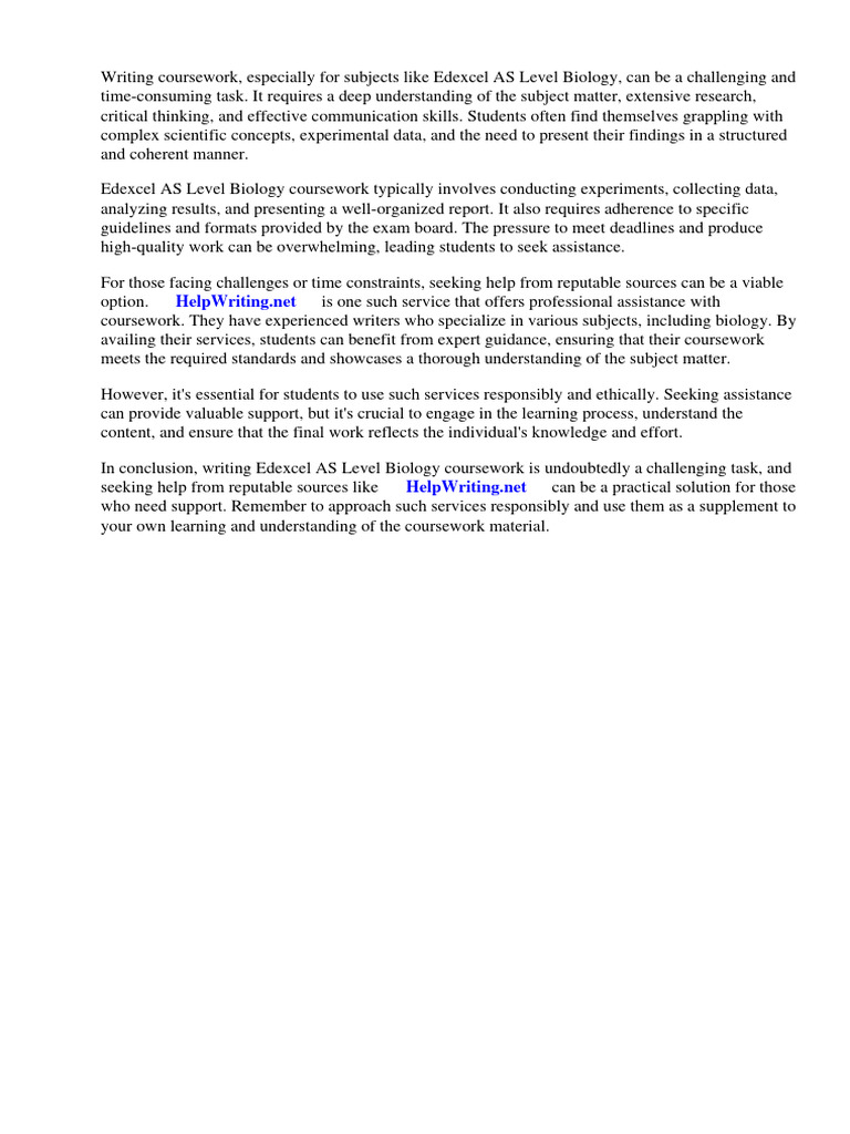 Edexcel As Level Biology Coursework Help | PDF