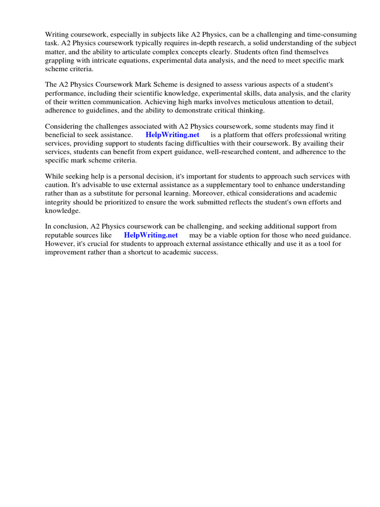 A2 Physics Coursework Mark Scheme | PDF | Thesis