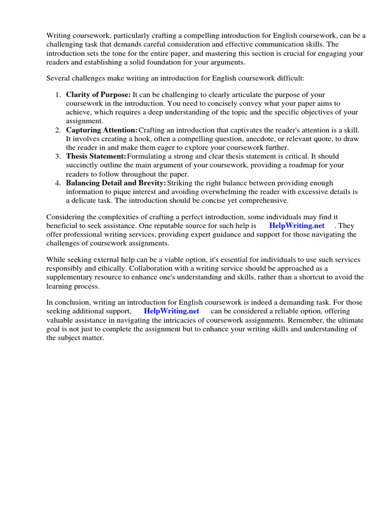 How To Write An Introduction For English Coursework | PDF | Essays ...