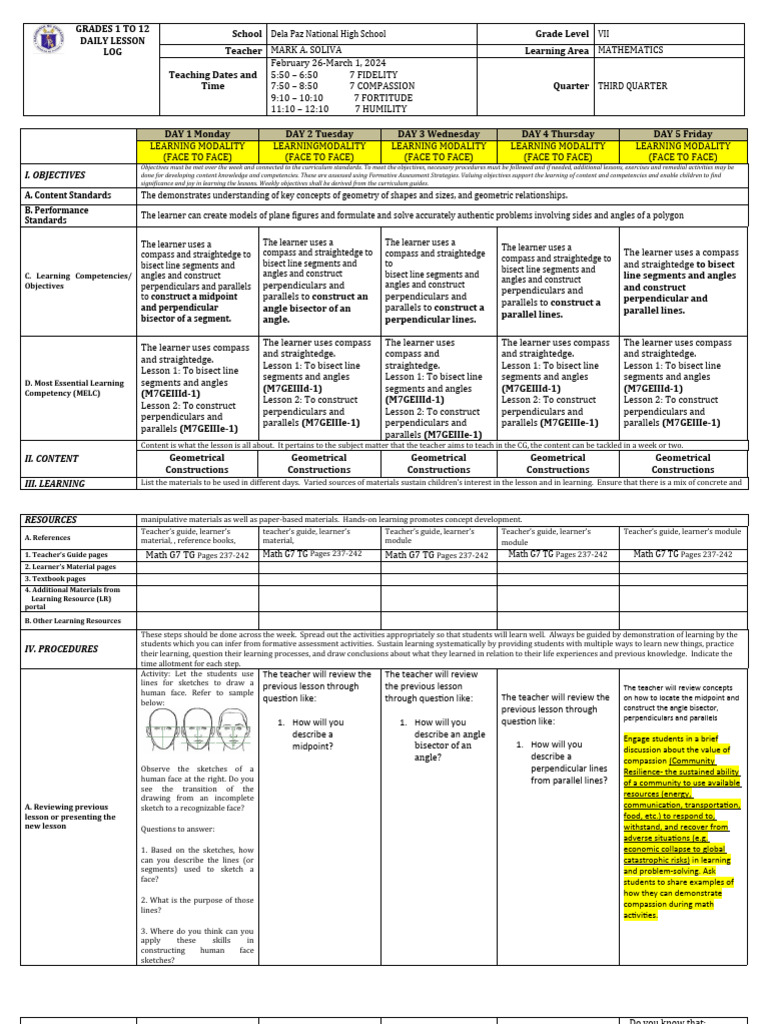 Q3 Lesson G7 DLL W4 2024 | PDF | Perpendicular | Elementary Mathematics