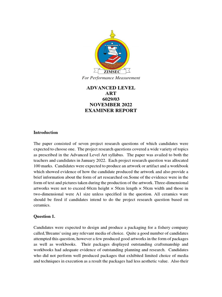 A Level Art 602903 Examiners Report | PDF | Textiles