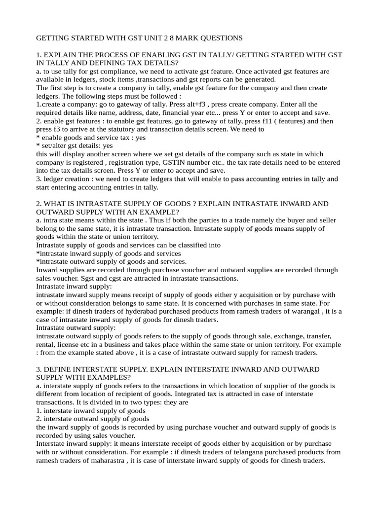 Getting Started With GST Unit 2 8 Mark Questions | PDF | Debits And ...
