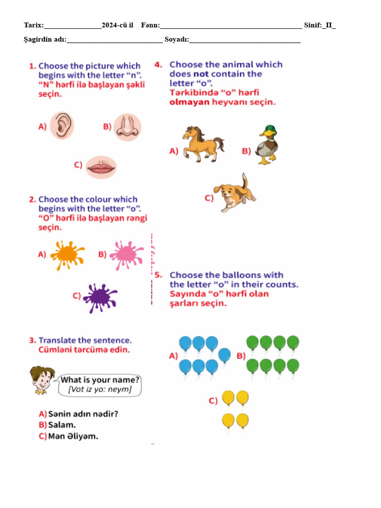 2 Ci Sinif Ingilis Dili Sınaq | PDF