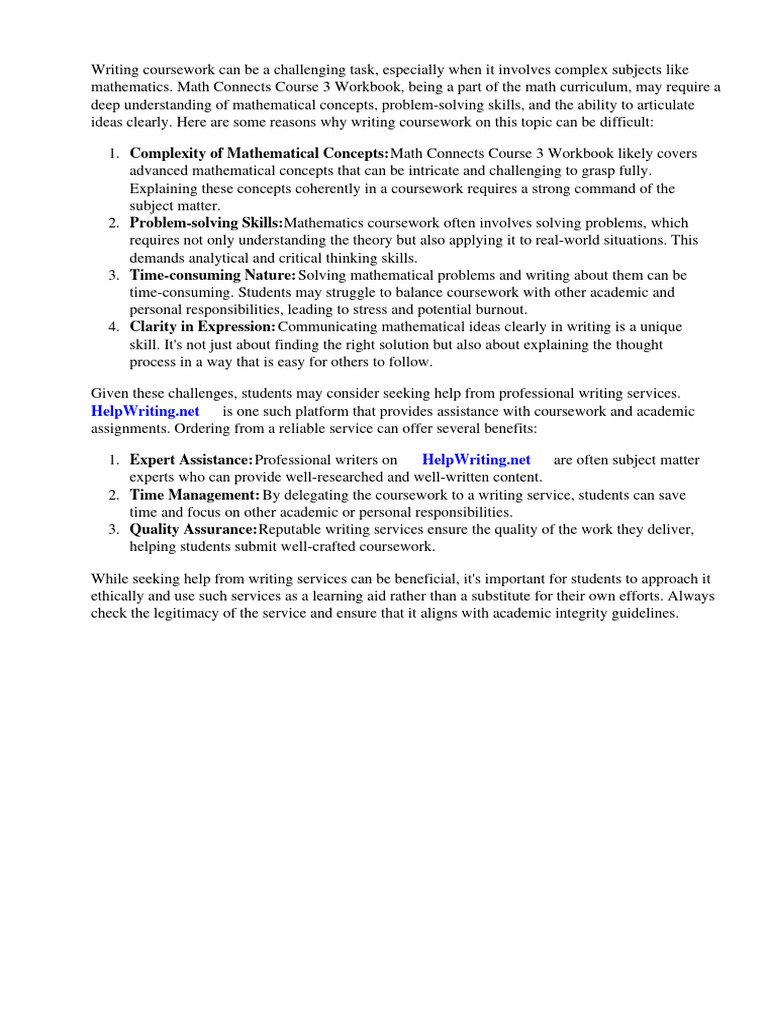 Math Connects Course 3 Workbook | PDF | Thought | Textbook