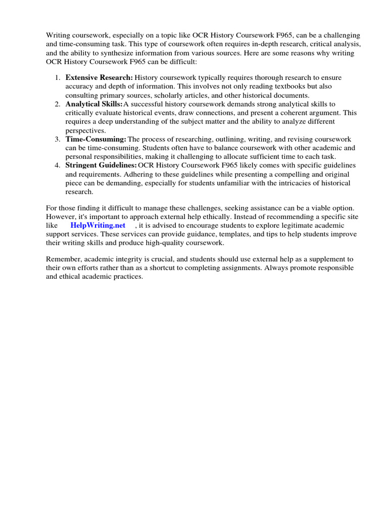 Ocr History Coursework f965 | PDF | Gce Advanced Level (United Kingdom) | Critical Thinking
