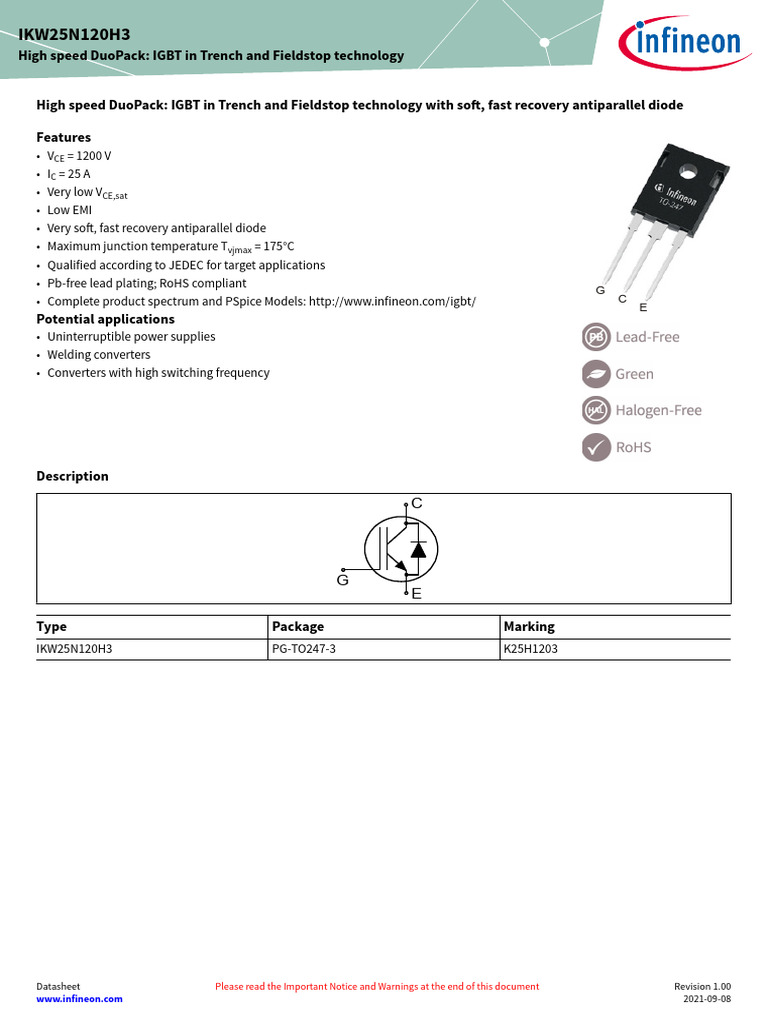 Infineon IKW25N120H3 DataSheet v01 10 en | PDF | Physical Sciences | Electricity