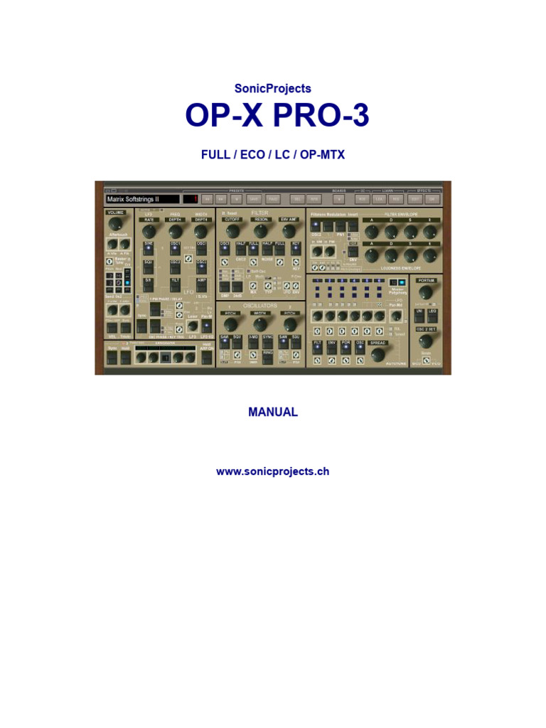 OP-X PRO-3 Manual Overview | PDF | Synthesizer | Sound Technology
