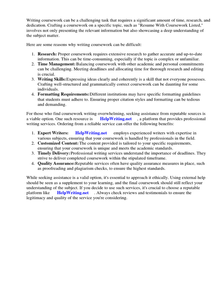 Resume With Coursework Listed | PDF | Résumé