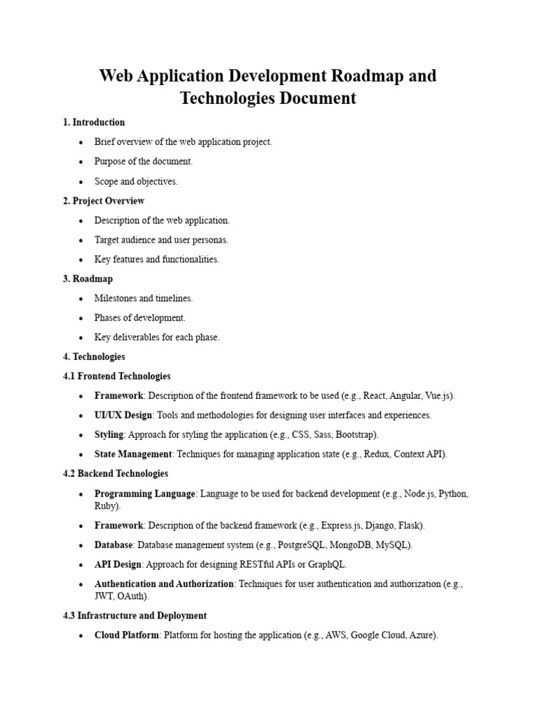Web Application Development Roadmap and Technologies Document | PDF ...