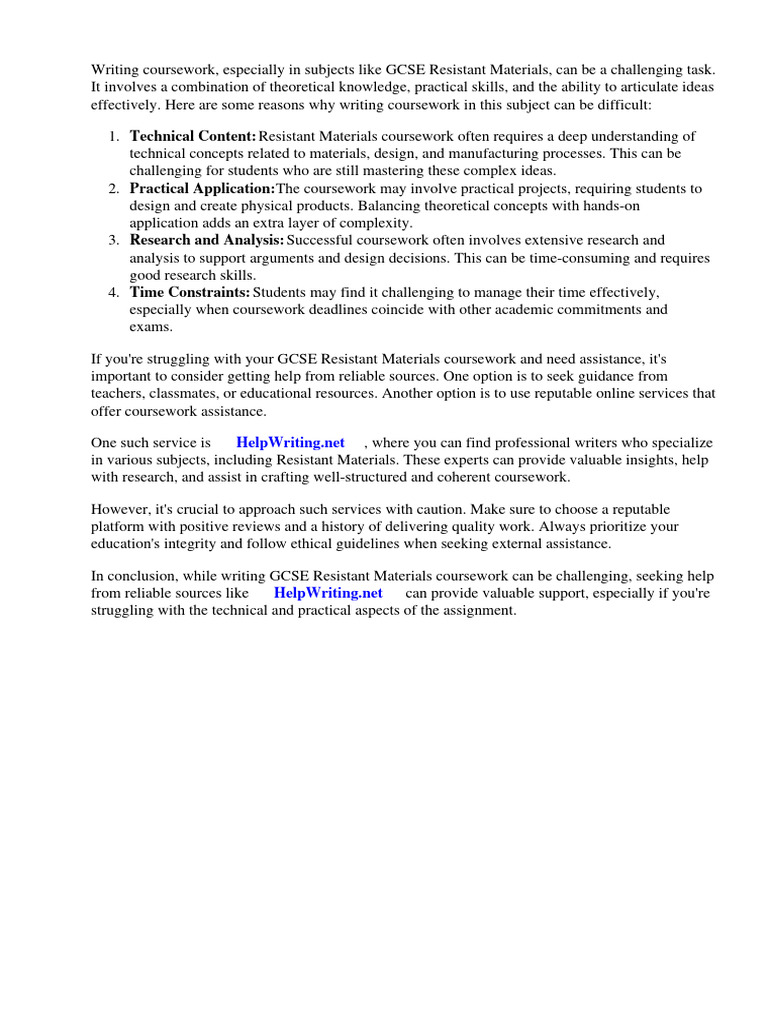 Gcse Resistant Materials Coursework Examples | PDF