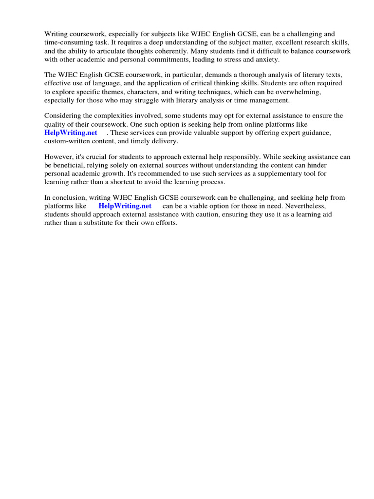 Wjec English Gcse Coursework Percentage | PDF