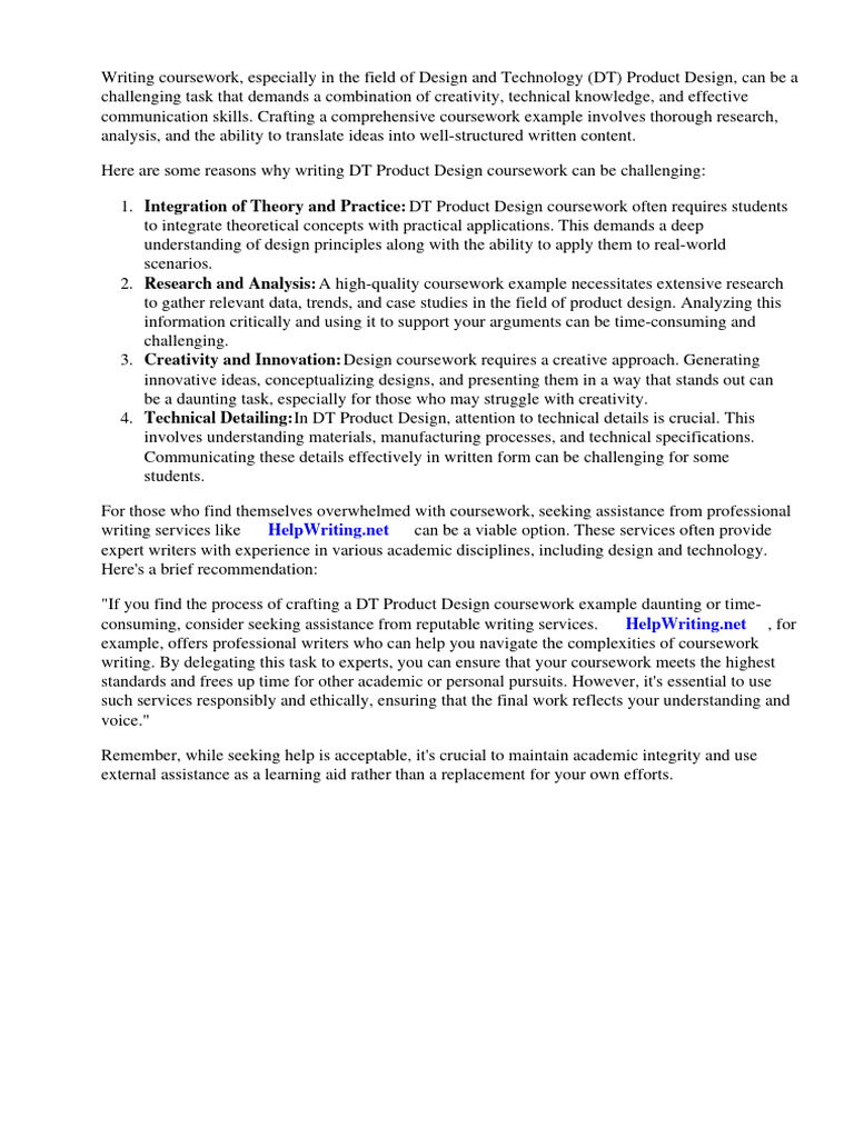 DT Product Design Coursework Example | PDF
