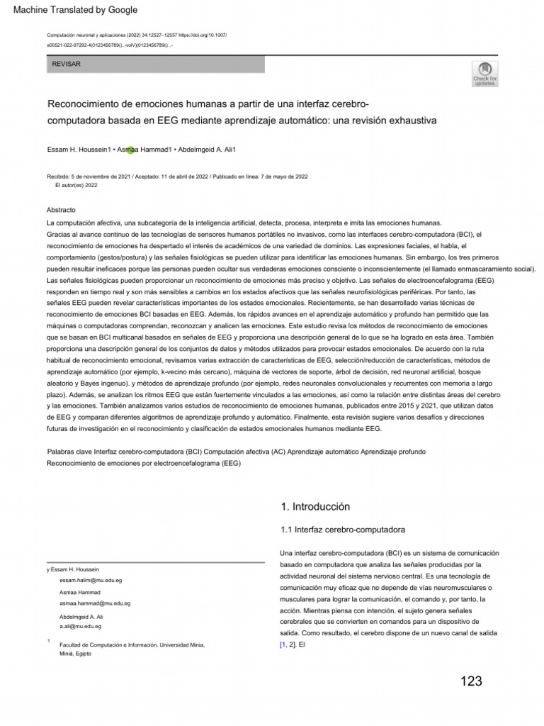 Human Emotion Recognition From EEG Based Brain Computer Interface Houssein 2022-1 | PDF | Las ...