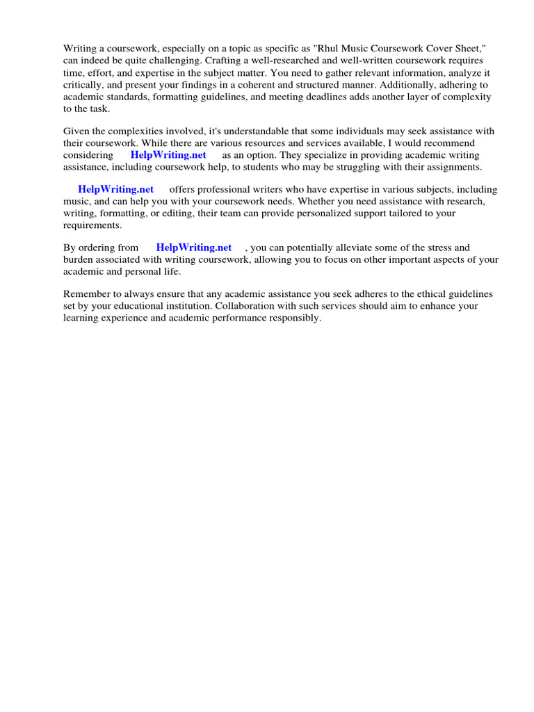 Rhul Music Coursework Cover Sheet | PDF