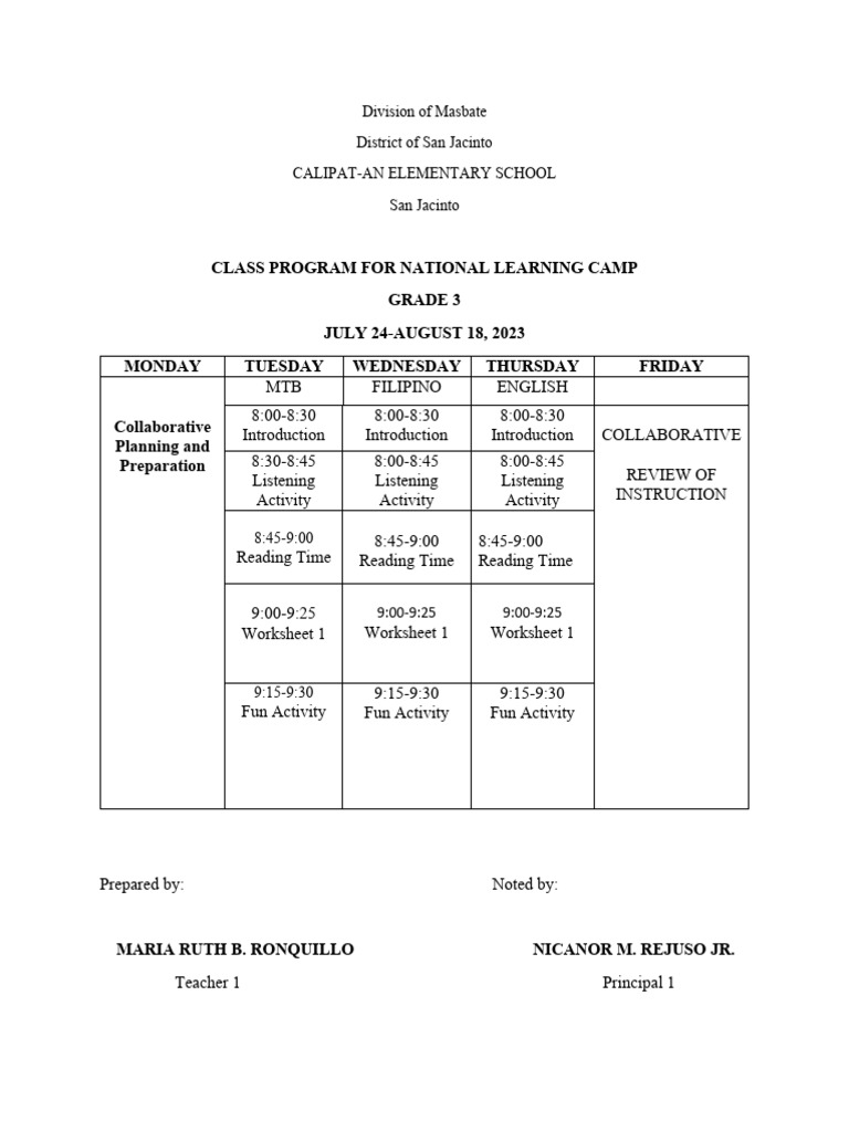 NLC Class Program | PDF