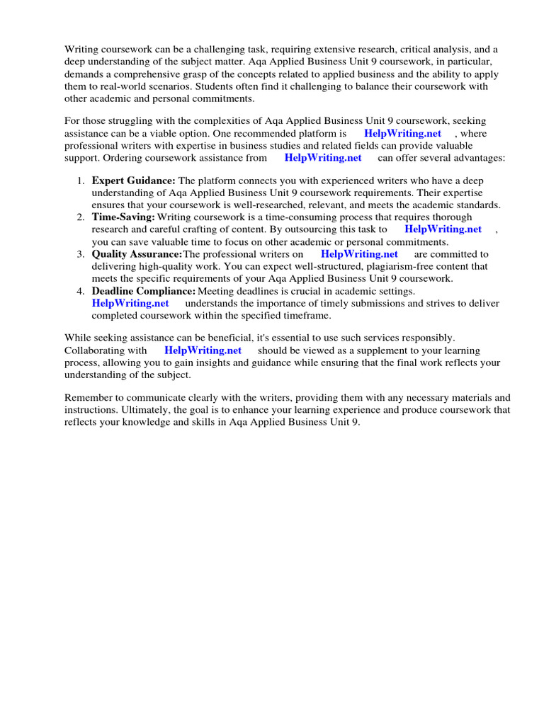 Aqa Applied Business Unit 9 Coursework | PDF | Linked In | Facebook