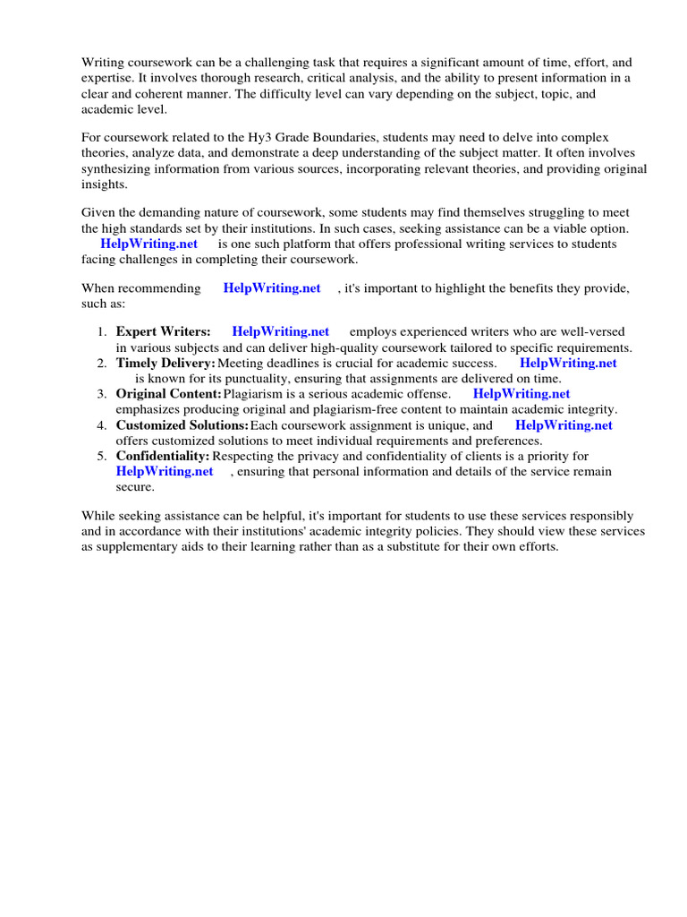 Hy3 Coursework Grade Boundaries | PDF