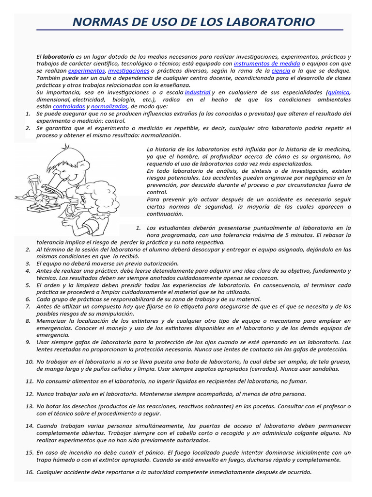 Normas Generales de Uso Del Laboratorio | PDF