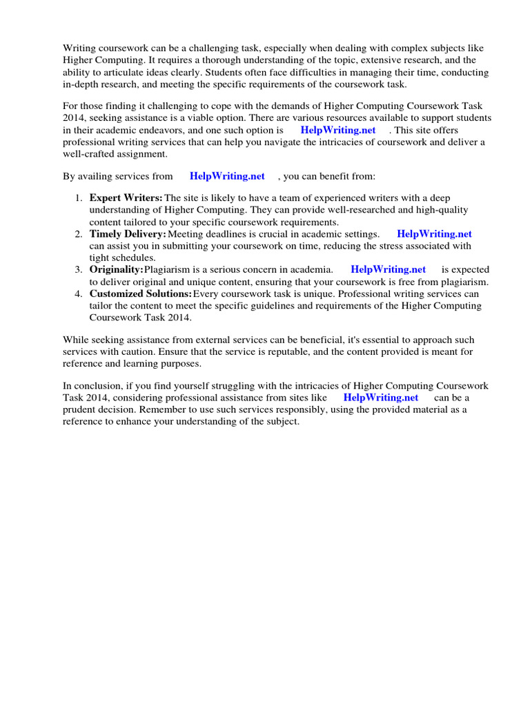 Higher Computing Coursework Task 2014 | PDF | Computing | Academic Degree