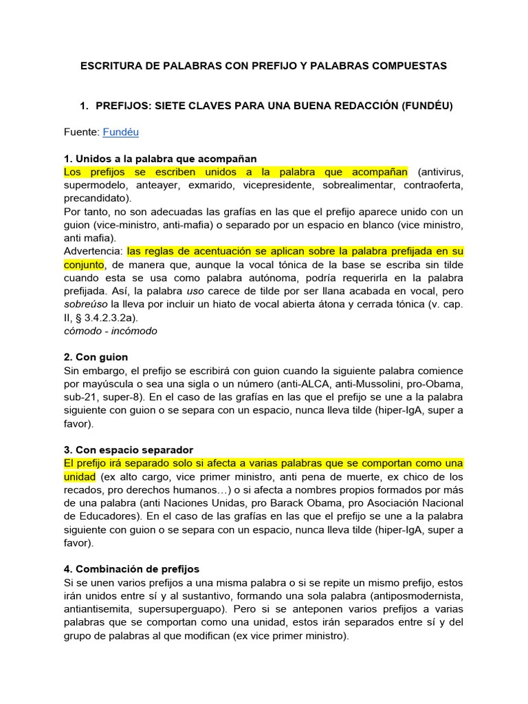 Prefijos y Palabras Compuestas | PDF | Adjetivo | Palabra