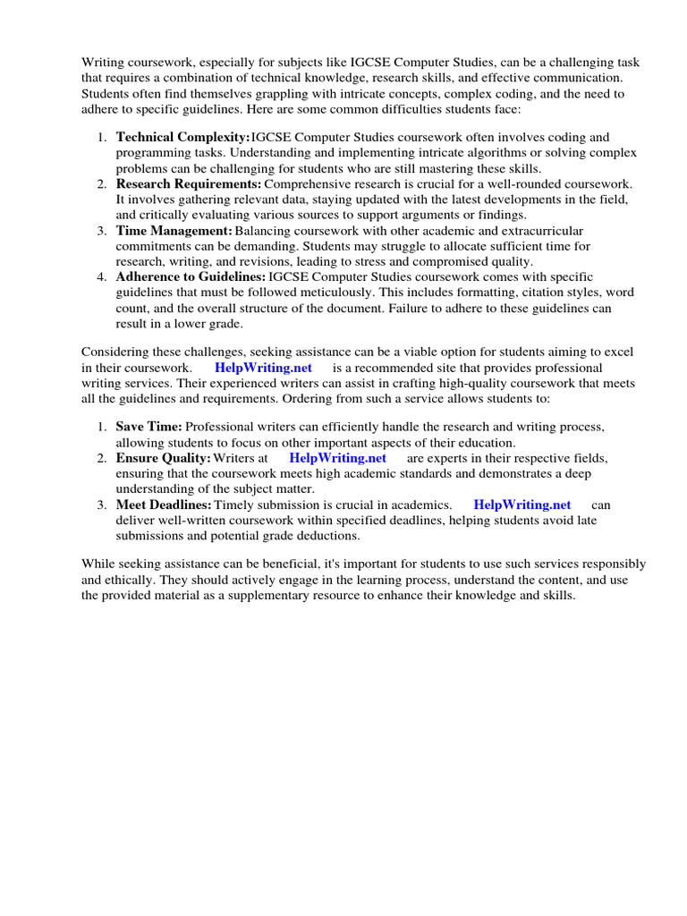Igcse Computer Studies Coursework Guidelines | PDF | Computer Science | Educational Technology