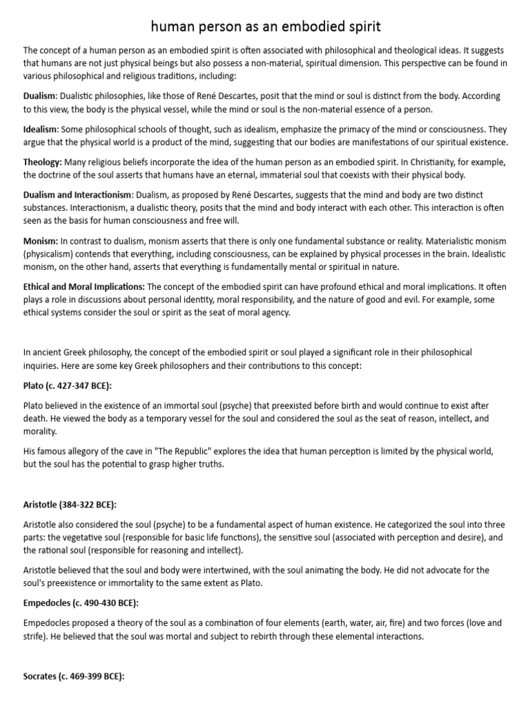 Human Person as Embodied Spirit Concepts | PDF | Soul | Sustainability