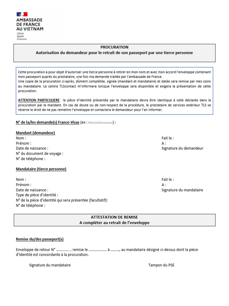 Vn2fr Procuration Pour Retrait Du Passeport | PDF