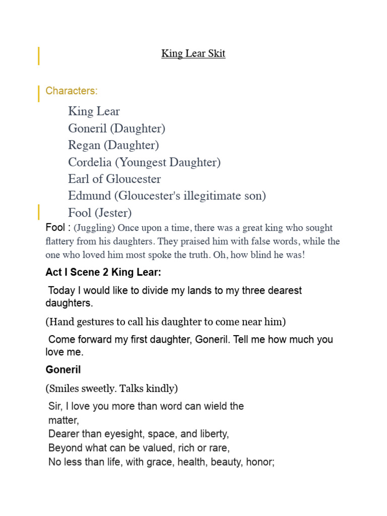 King Lear - Skit - PDF | PDF | King Lear | Shakespearean Tragedies