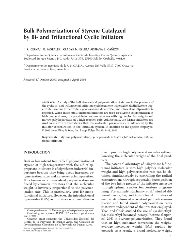Bulk Polymerization of Styrene Catalyzed | PDF