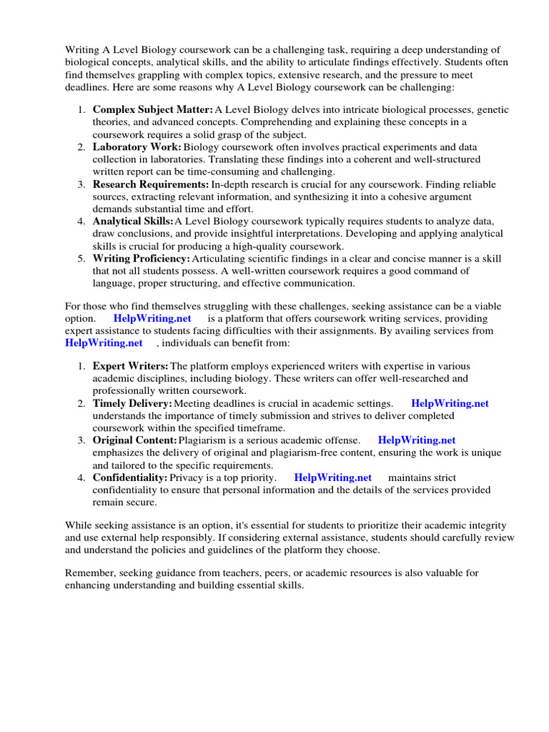 Help With A Level Biology Coursework | PDF | Career & Growth