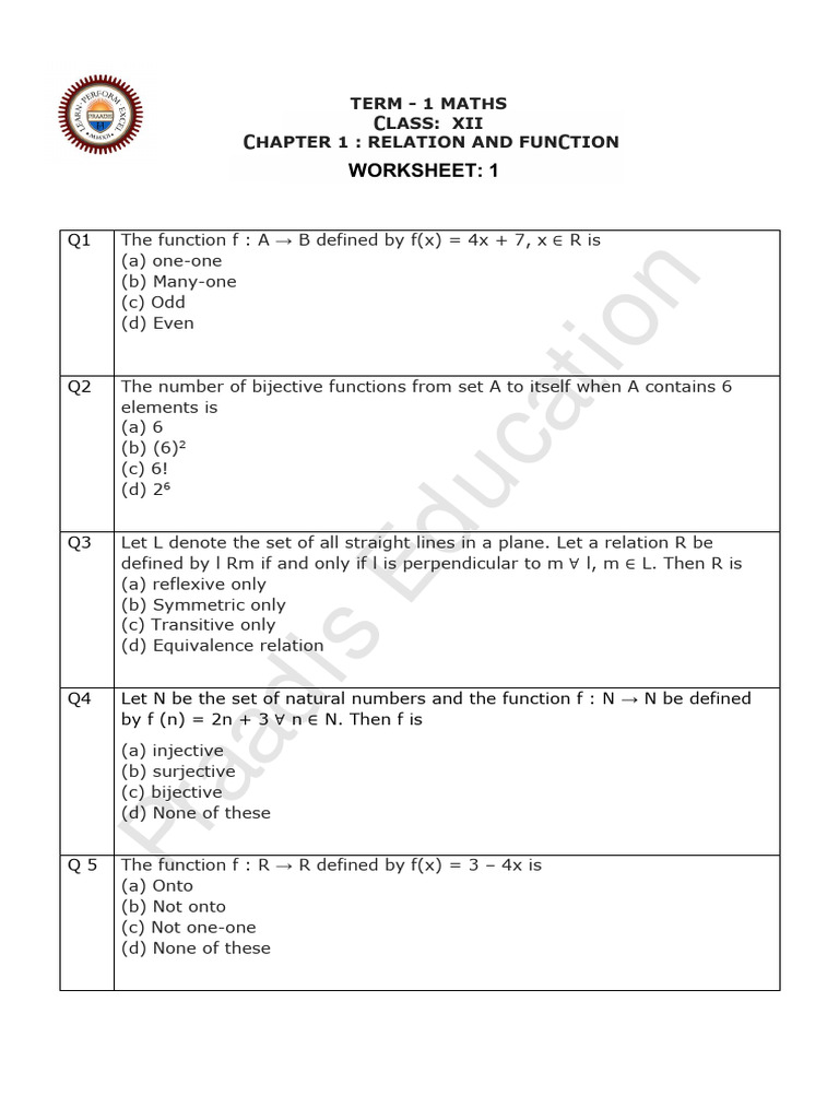 Worksheet CH 1 | Download Free PDF | Function (Mathematics) | Analysis