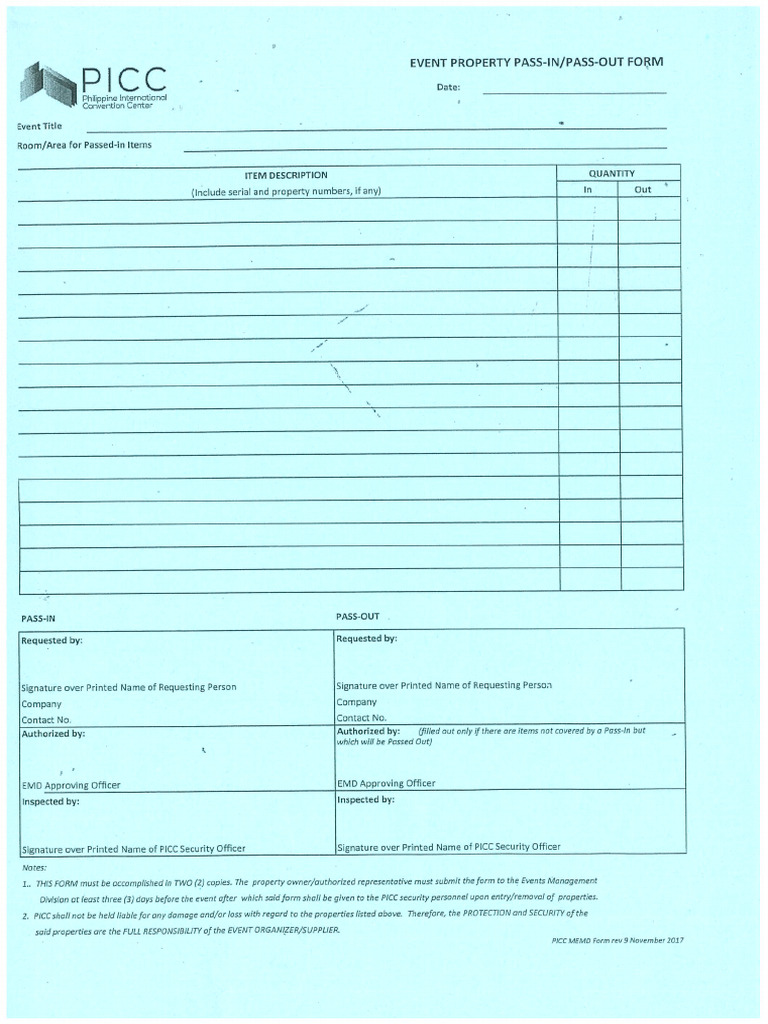 PICC Pass in and OUT Form | PDF