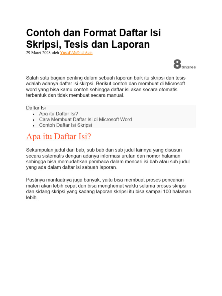 Contoh Dan Format Daftar Isi Skripsi | PDF | Karier & Perkembangan