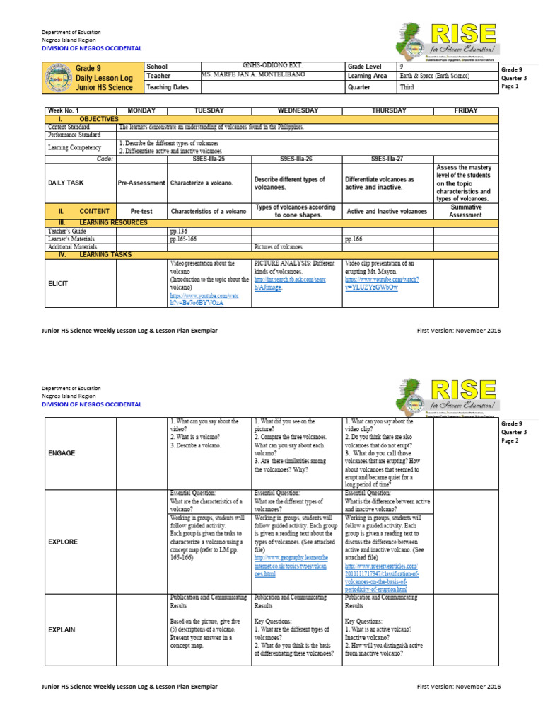Grade 9, Quarter 3 | PDF | Volcano | Types Of Volcanic Eruptions