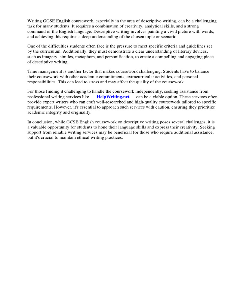 Gcse English Coursework Descriptive Writing | PDF | Facebook