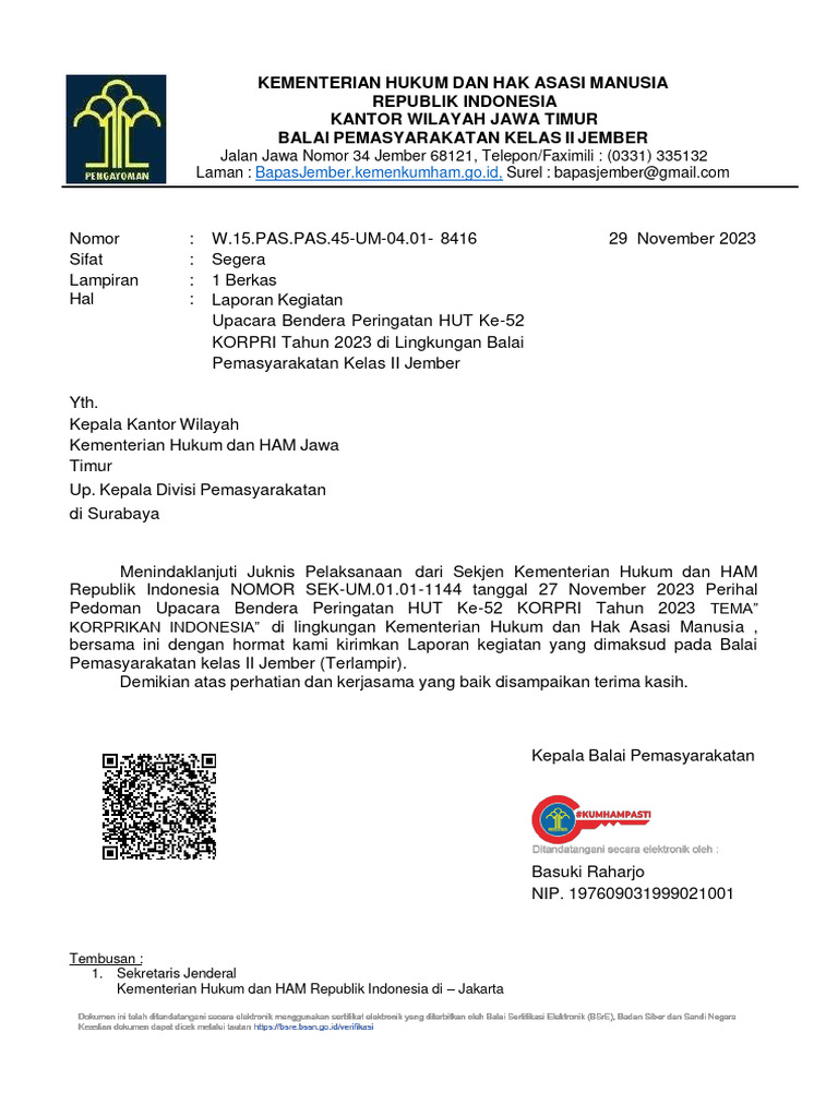 Laporan Upacara Bendera HUT KORPRI BAPAS JEMBER | PDF