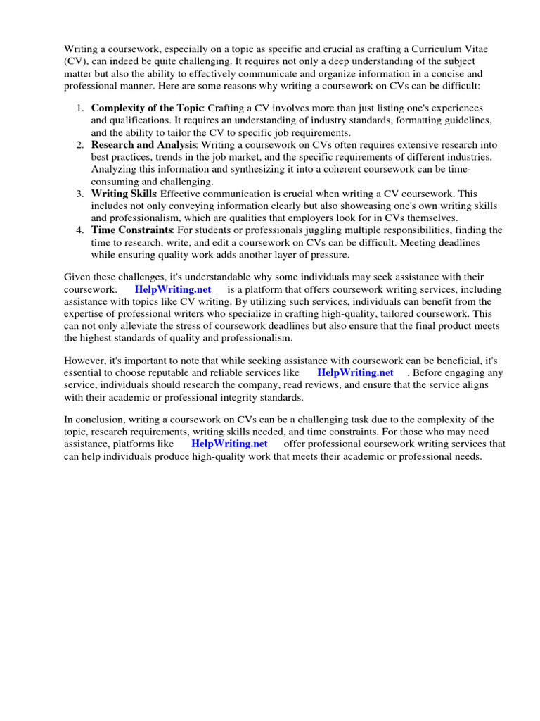 Coursework On CV | Download Free PDF | Résumé | Digital Marketing