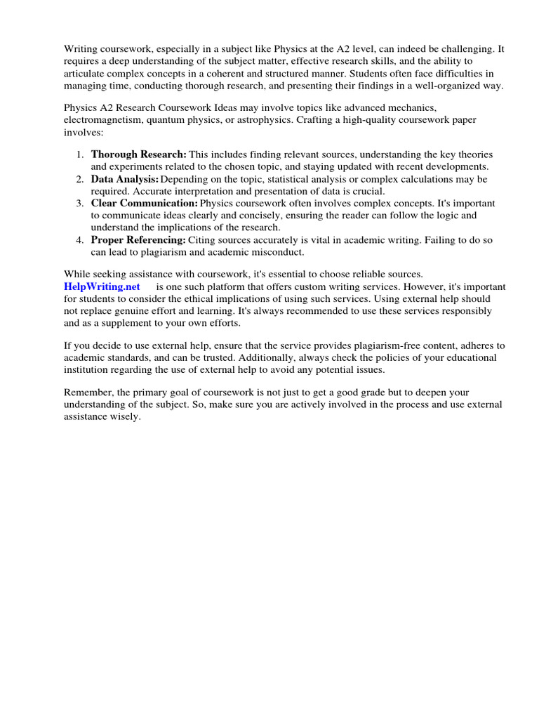 Physics A2 Research Coursework Ideas | Download Free PDF | Physics
