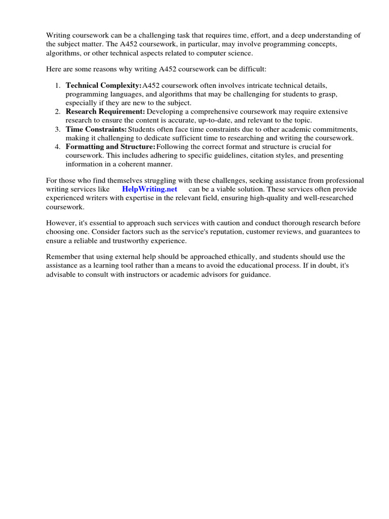 A452 Coursework | PDF | Essays | Experience