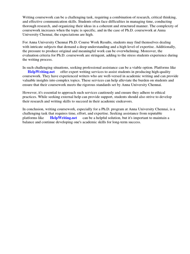 Anna University Chennai PHD Course Work Results | PDF | Thesis | Doctor ...