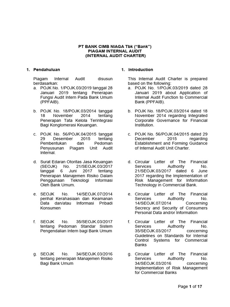 Internal Audit Charter of CIMB Niaga | PDF | Internal Audit | Audit