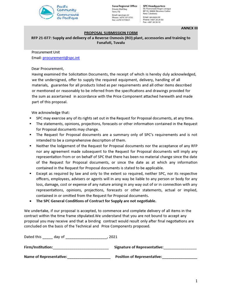 RFP 21-077-Propsosal Submission Forms | PDF | Valve | Membrane